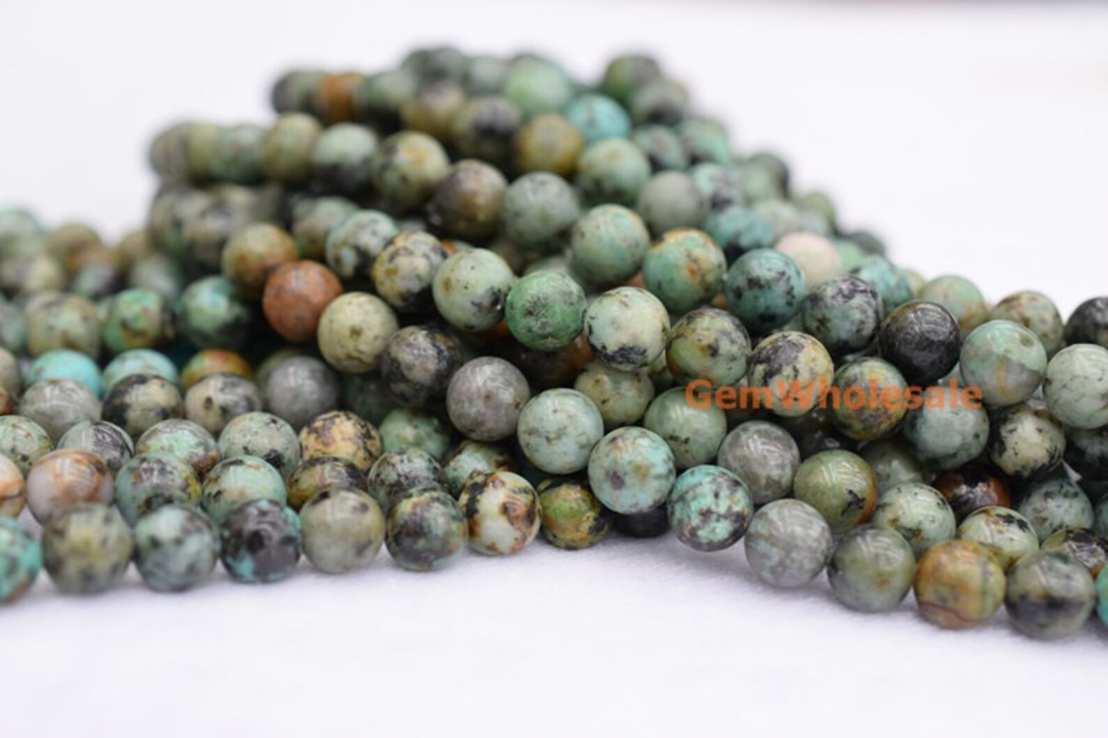15.5" Natural African Turquoise 10mm/12mm Round Beads, Green Black ...