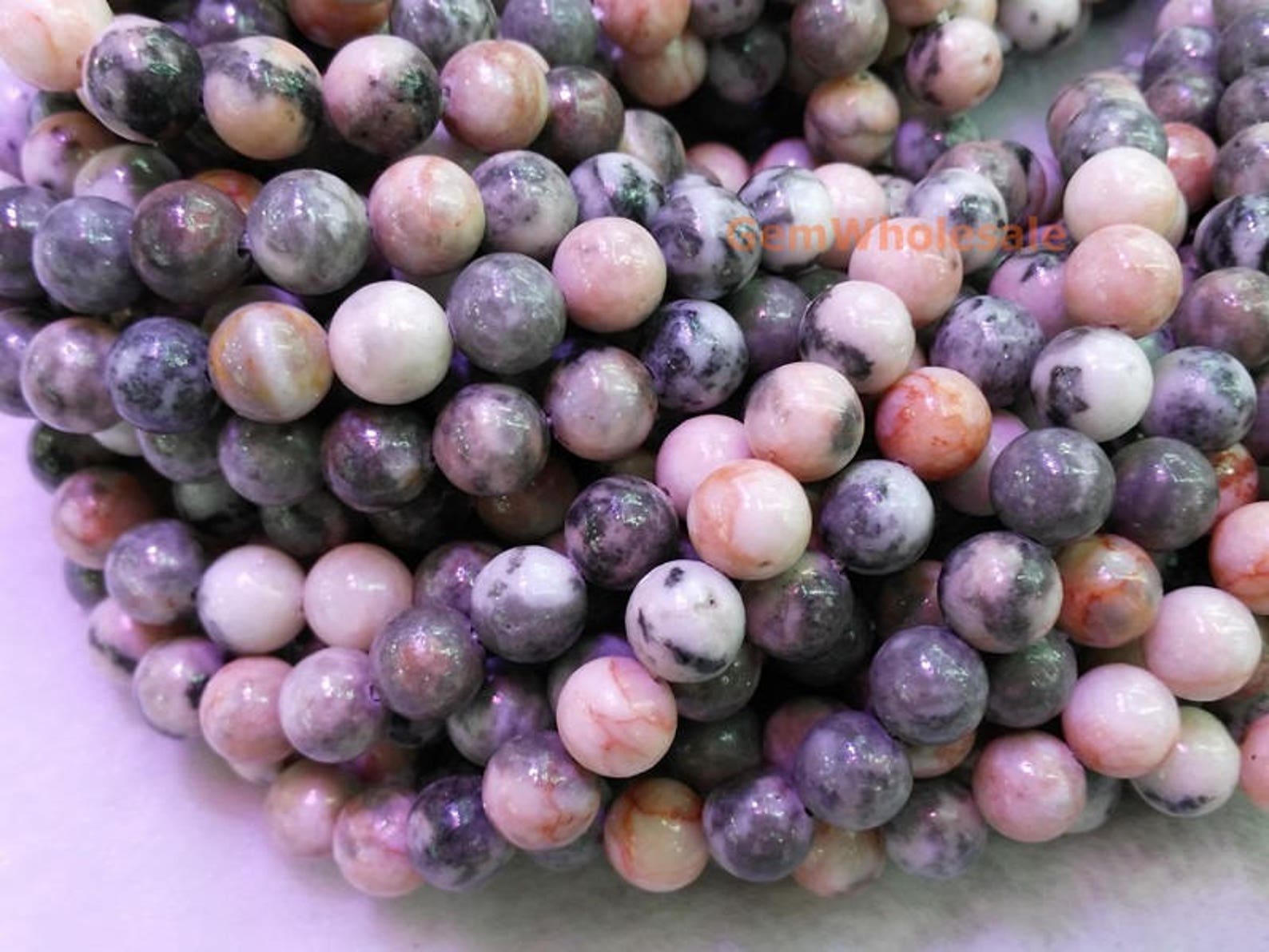 15.5“ 6mm/8mm/10mm Natural Pink Zebra Jasper Round Beads, White Pink ...