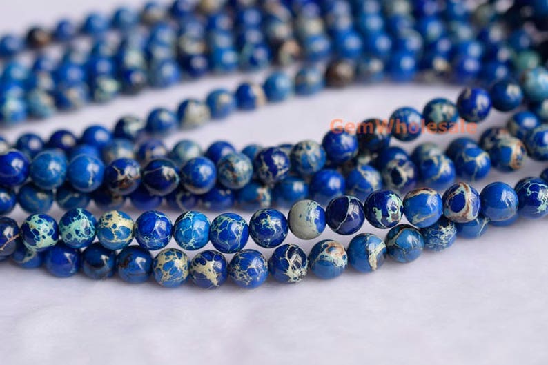 15.5" High Quality Dark Blue Emperor Jasper Round Beads 6mm/8mm/10mm ...
