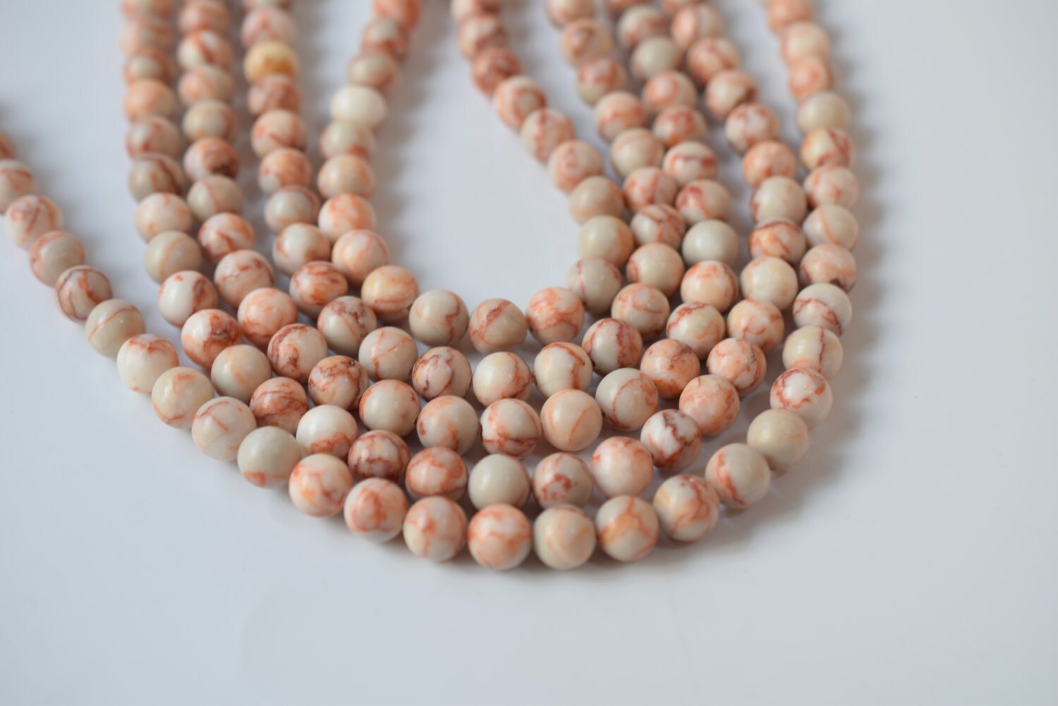 15.5“ Redline Marble 8mm/10mm Round Beads, Red Semi-precious Stone ...