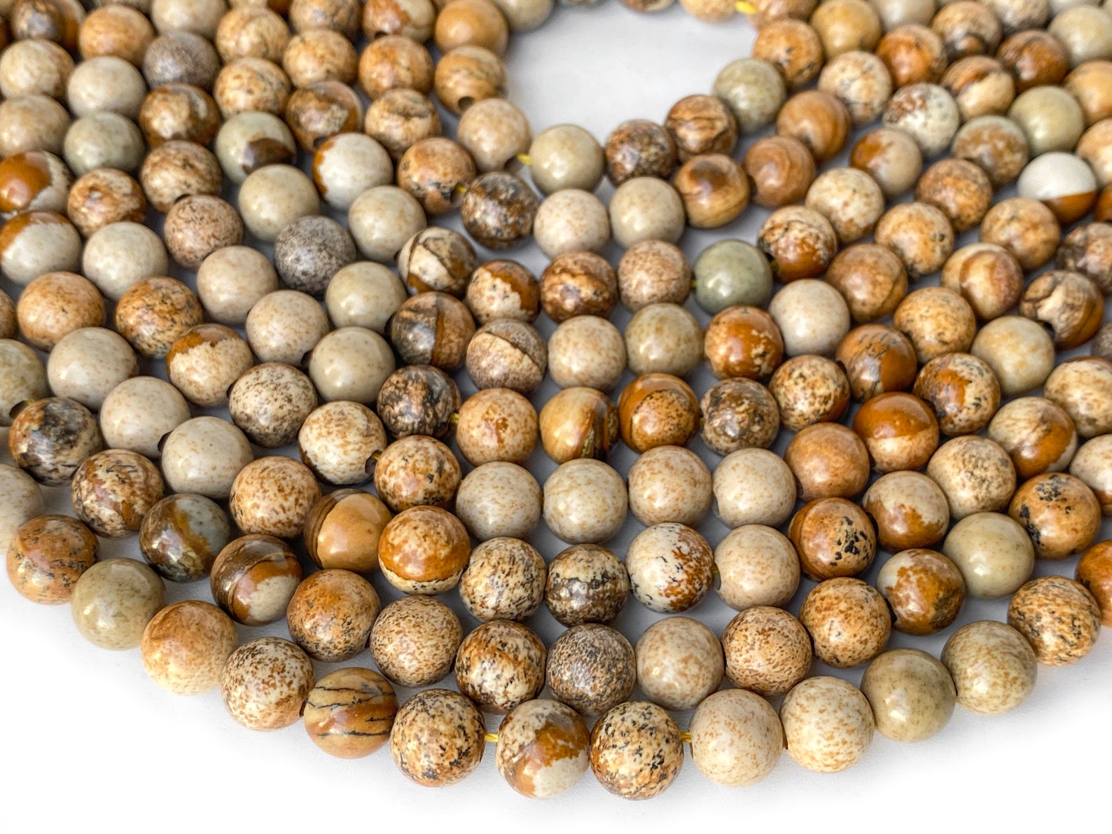 15“ 8mm Picture Jasper 2.5mm Hole Round Beads, Large Hole Semi-precious ...