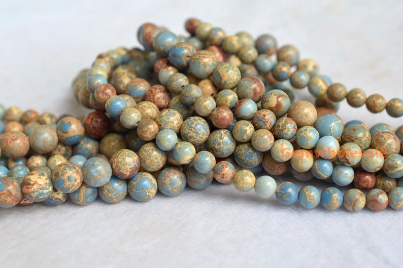 15.5" 8mm/10mm Blue Emperor Jasper Round Beads,sea Sediment Imperial ...
