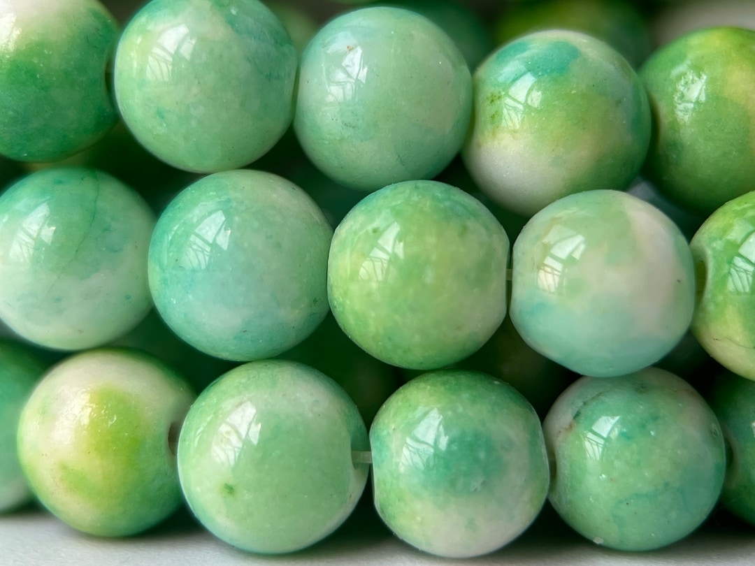 15.5" 8mm Dyed Blue Green White Jade Round Beads, Blue Green White ...