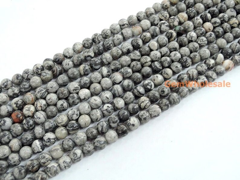 15.5 8mm Natural Grey Map Stone Round Beads | Etsy