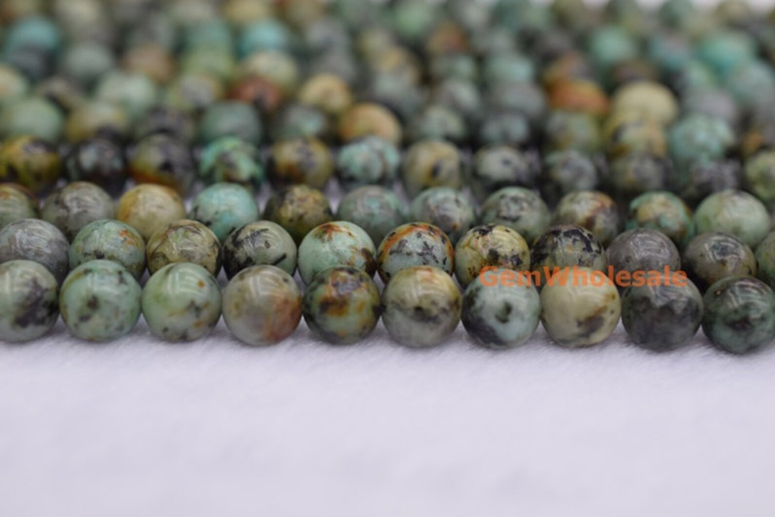 15.5" Natural African Turquoise 10mm/12mm Round Beads, Green Black ...