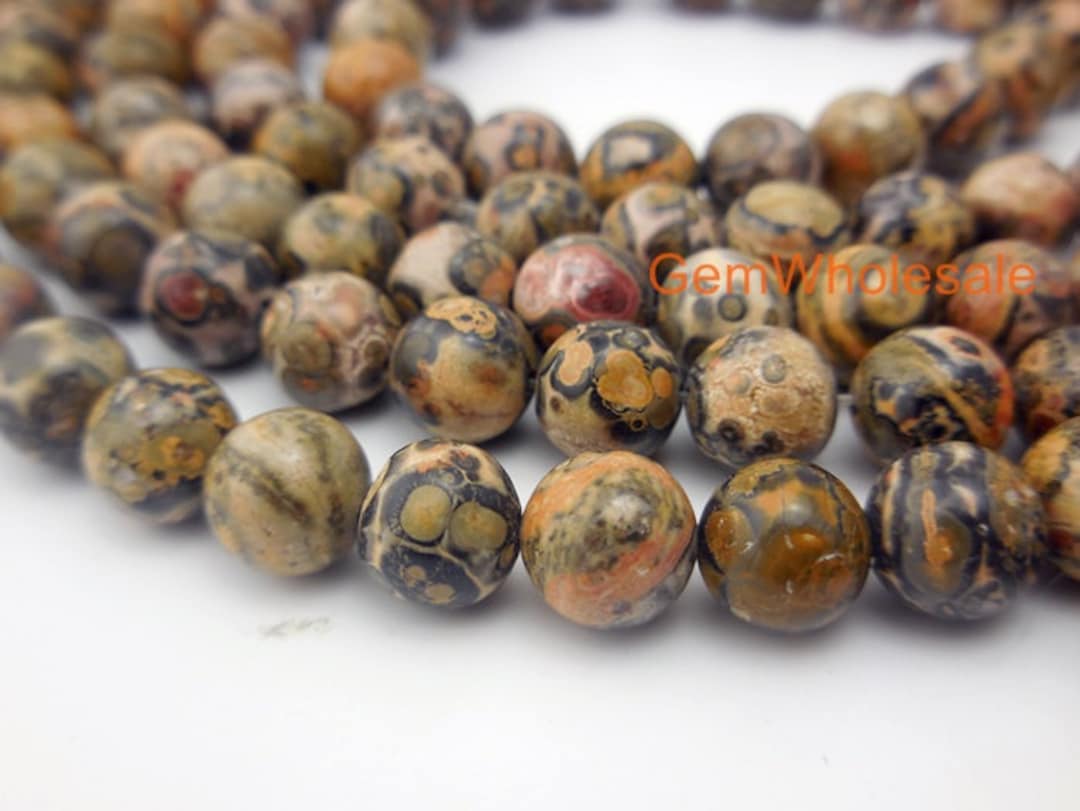 15.5" 8mm/10mm Natural Leopard Skin Jasper Round Beads, Yellowish ...