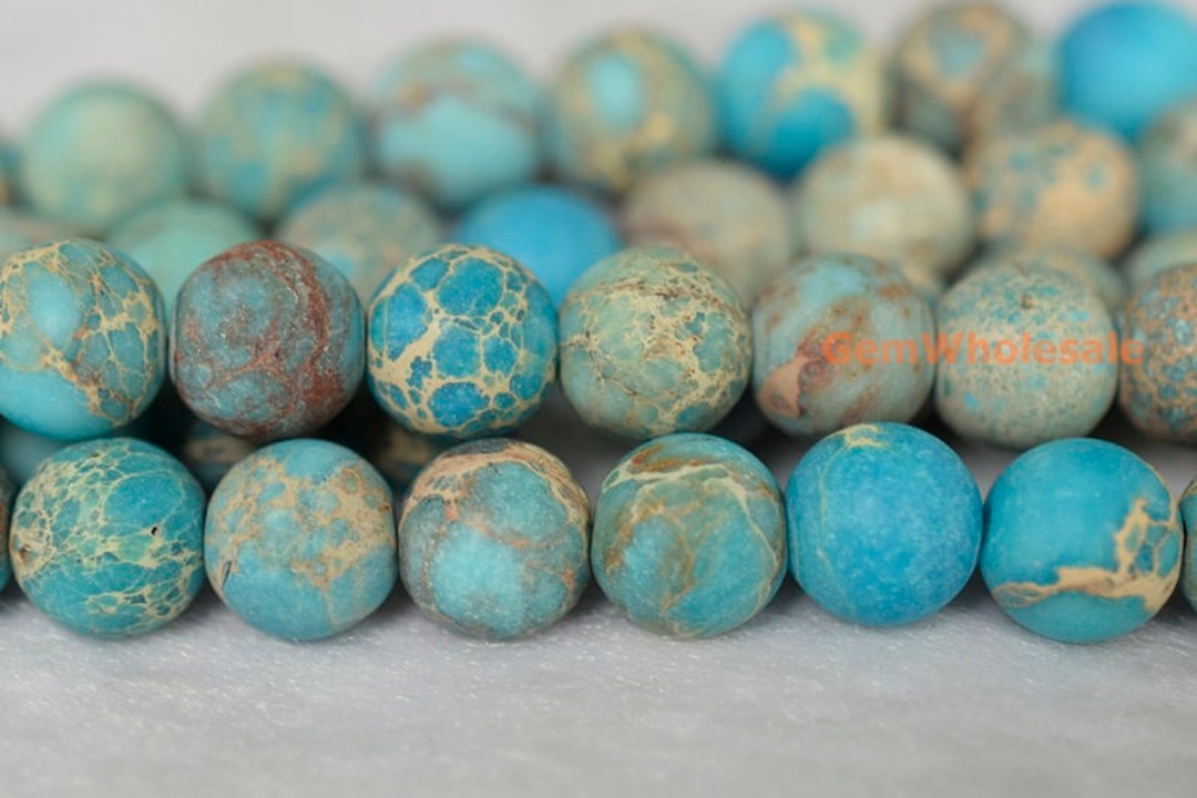 15.5" 8mm Matte Blue Emperor Jasper Round Beads, Sea Sediment Imperial ...