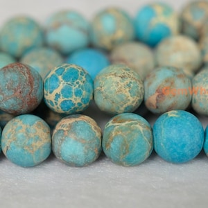 15.5" 8mm Matte Blue Emperor Jasper Round Beads, Sea Sediment Imperial ...