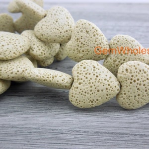 15.5" Beige Lava Heart Pendant 20mm/28mm, Beige Lava Heart Beads, Semi ...