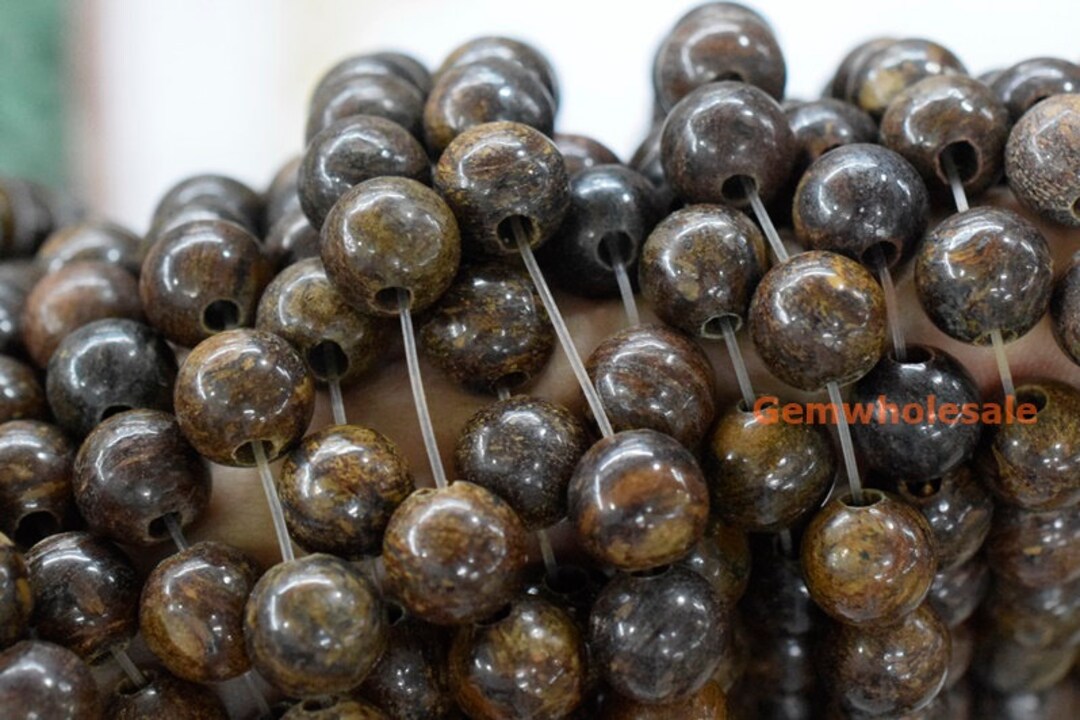 15.5“ 10mm Bronzite Stone 2mm Big Hole Round Beads, Brown Color Stone, Brown Bronze Color Semi ...