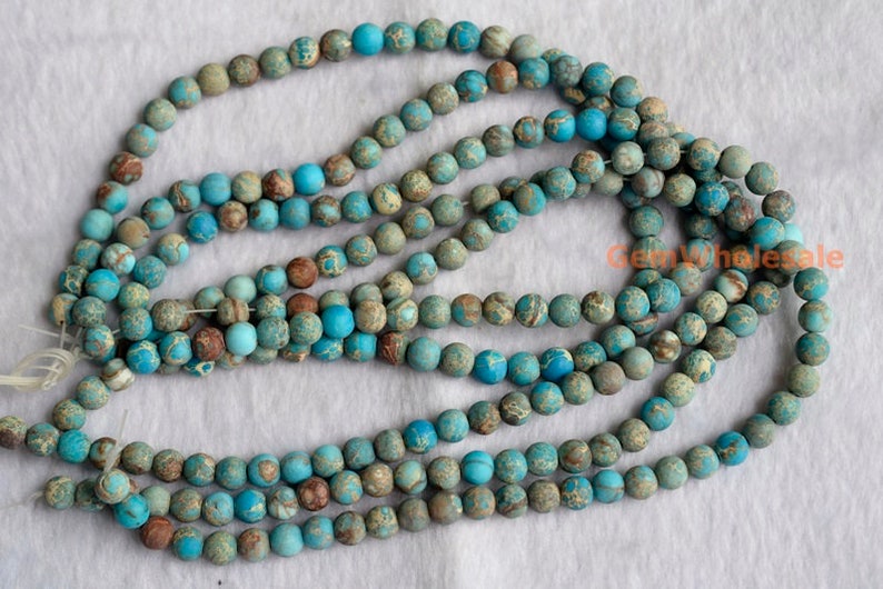 15.5" 8mm Matte Blue Emperor Jasper Round Beads, Sea Sediment Imperial ...