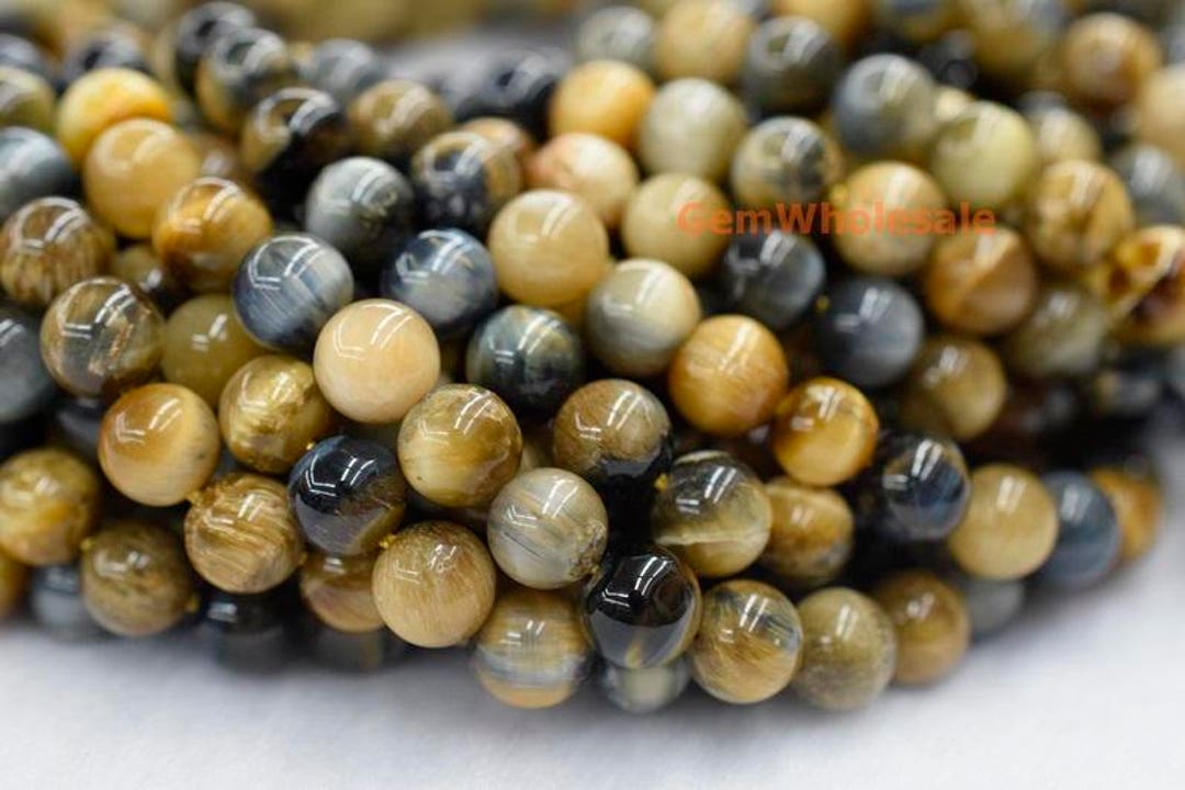 15.5” 8mm/10mm/12mm Natural Blue Golden Tiger Eye Round Beads, Blue ...