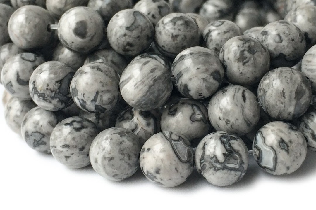 15.5" 8mm Natural Grey Map Stone Round Beads, Semi-precious Stone,grey ...