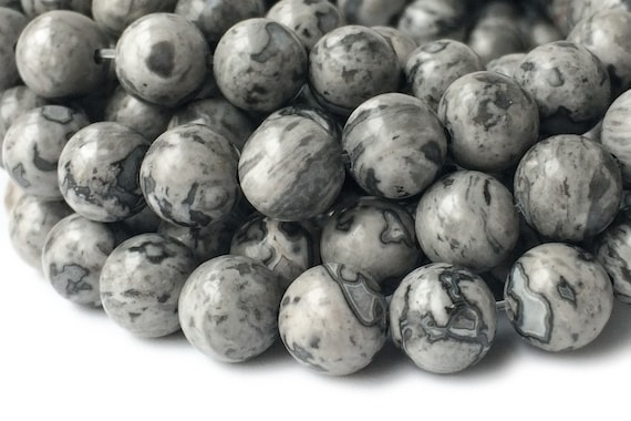 15.5 8mm Natural Grey Map Stone Round Beads | Etsy