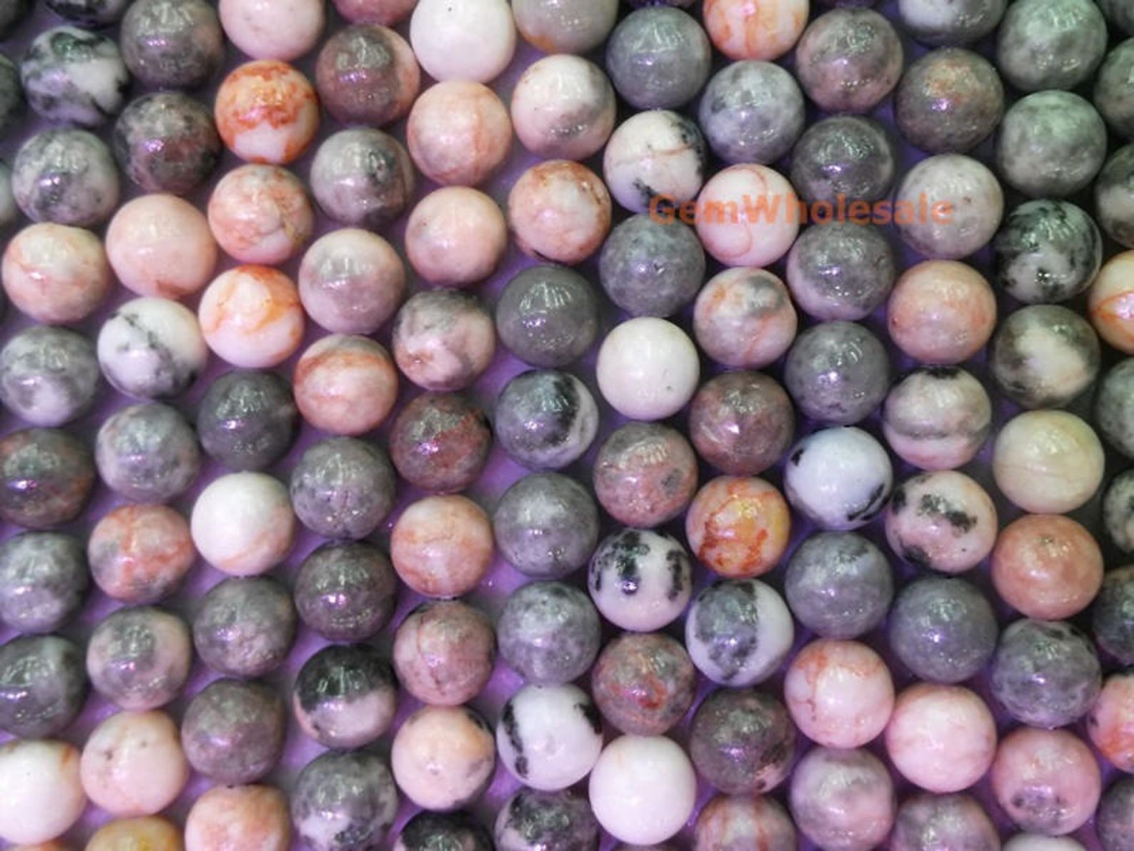 15.5“ 6mm/8mm/10mm Natural Pink Zebra Jasper Round Beads, White Pink ...