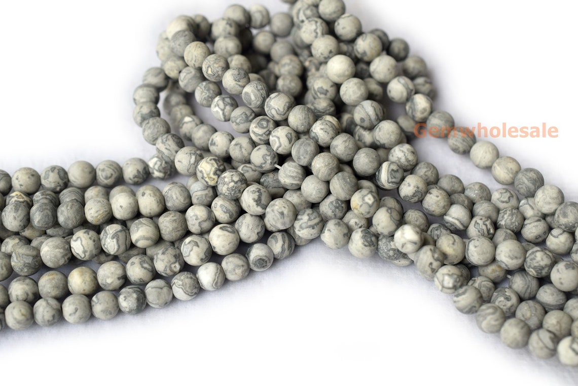 15.5" 8mm Natural Matte Grey Map Stone Round Beads,frosted Semi ...