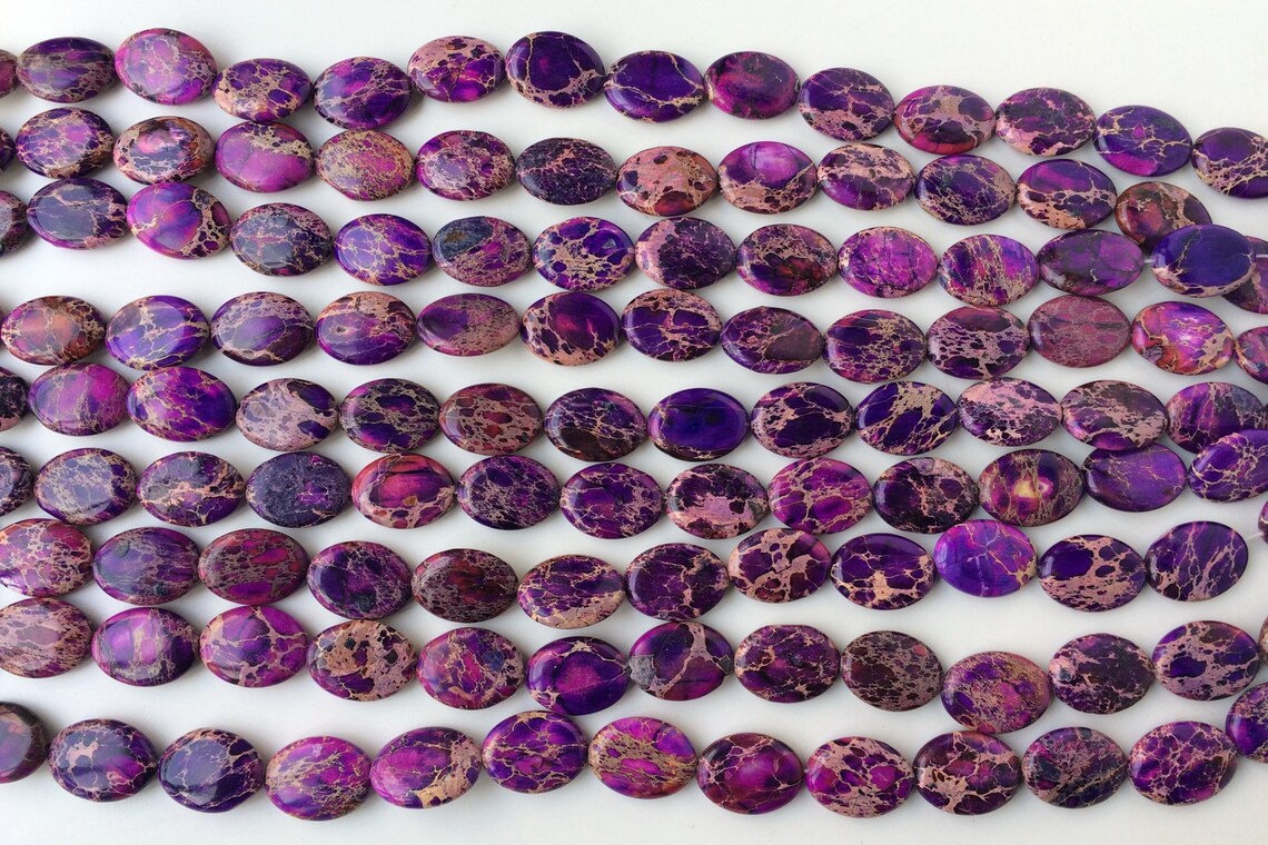 15.5" 18x25mm High Quality Purple Sea Sediment Imperial Jasper Oval ...