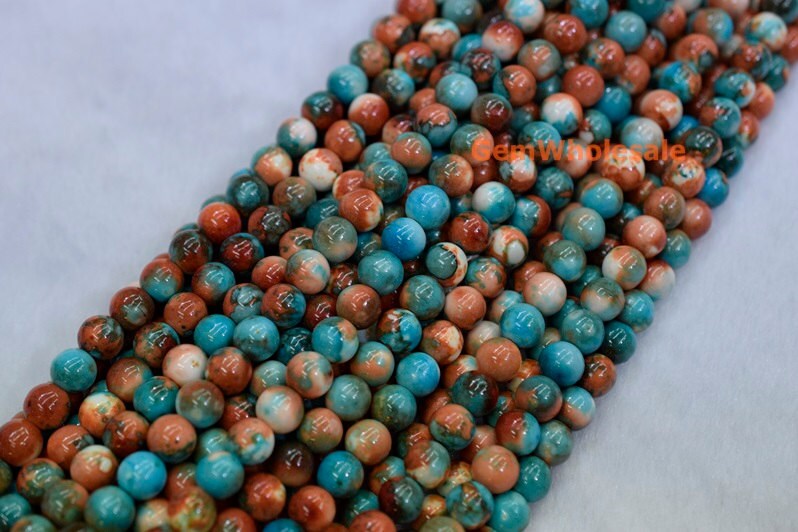 15.5 8mm/10mm Dyed Orange Blue Rain Flower Stone Round - Etsy