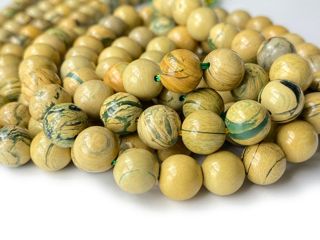 15.5“ 8mm Natural Genuine Yellow Green Muscovite Round Beads, Variscite ...