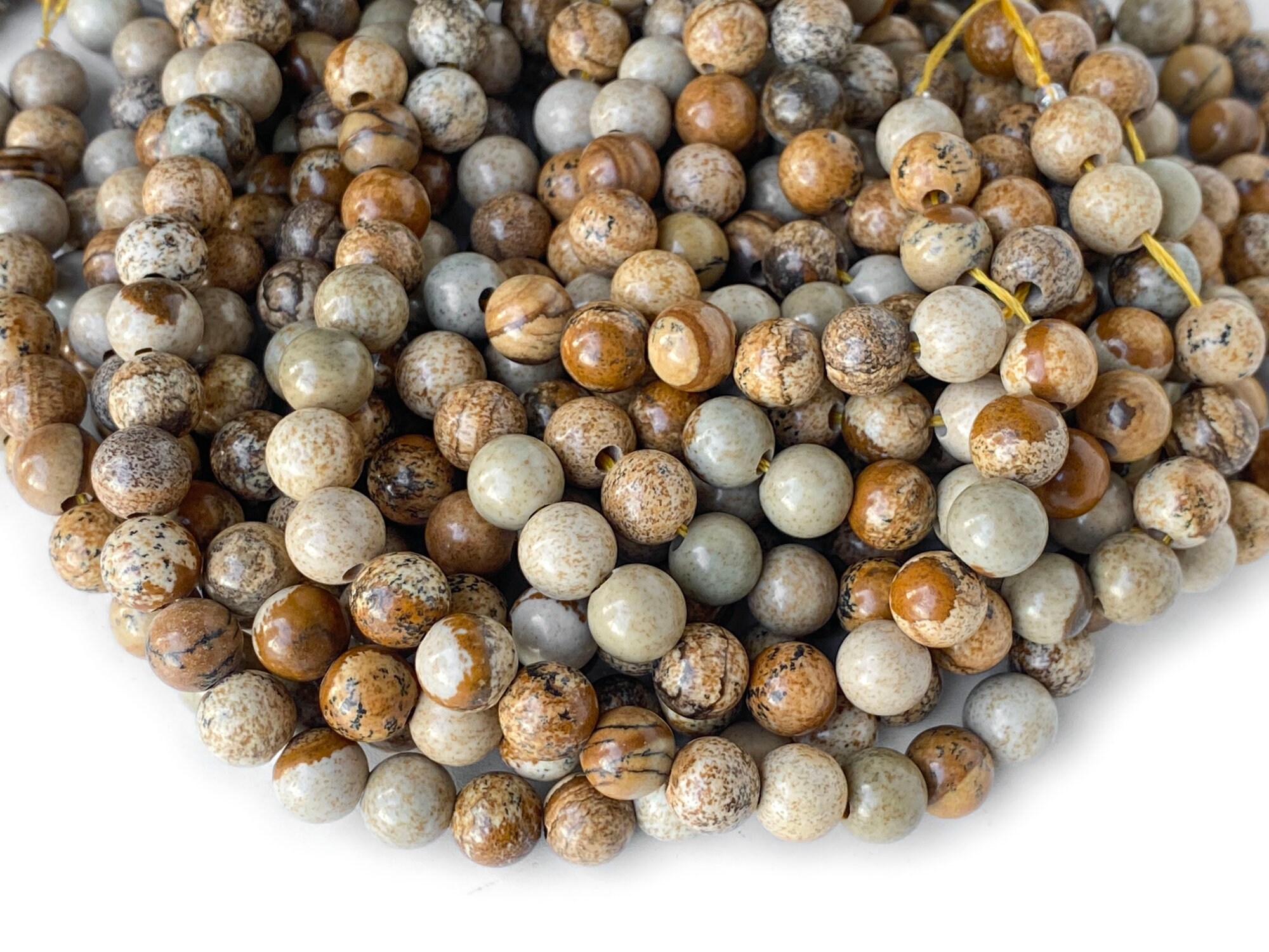 15“ 8mm Picture Jasper 2.5mm Hole Round Beads, Large Hole Semi-precious ...