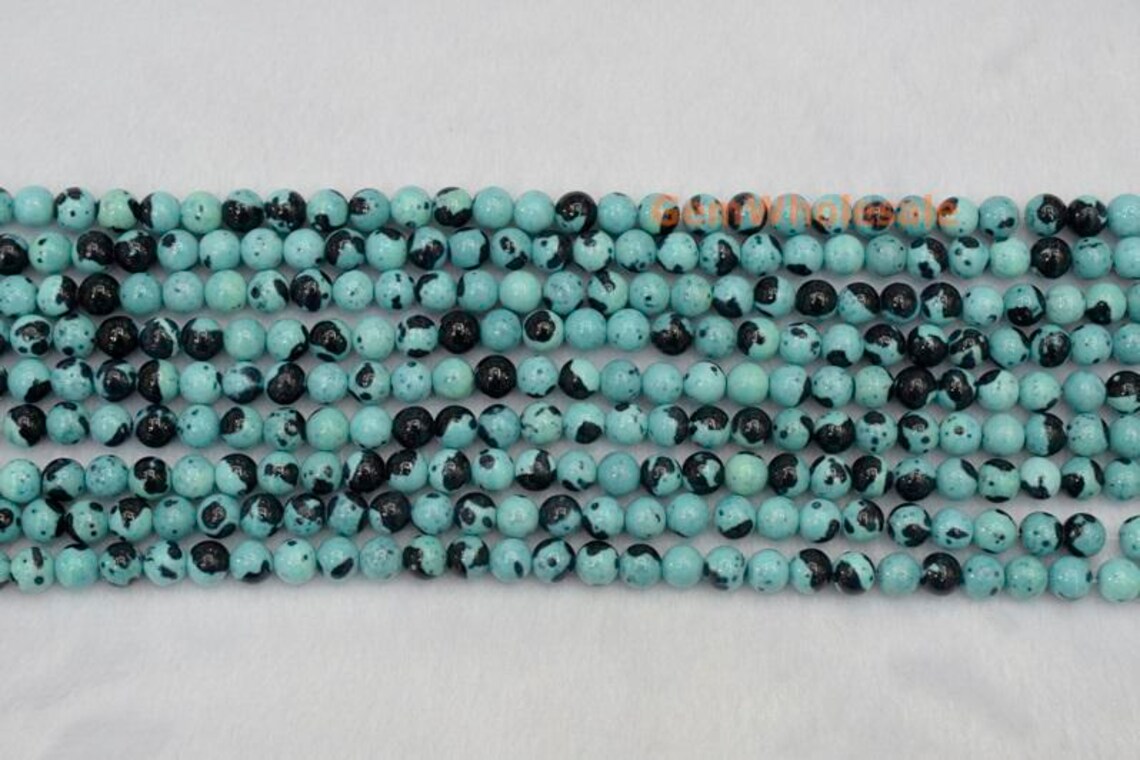 15.5" 8mm/10mm Dyed Black Blue Rain Flower Stone Round Beads, Black ...