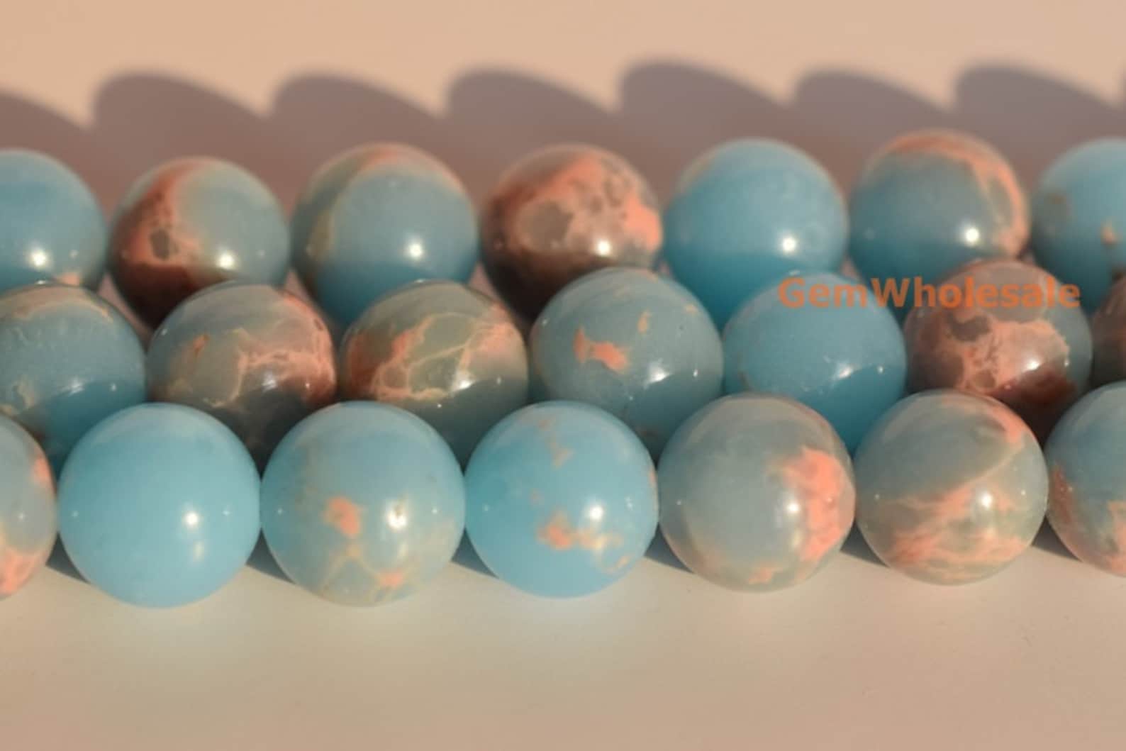 15.5" Light Blue Emperor Jasper Round Beads 4mm/10mm, Blue Sea Sediment ...
