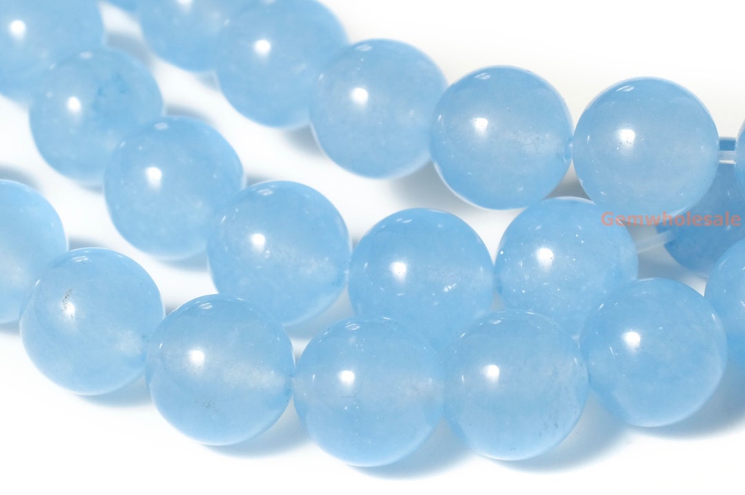15" Light Blue Malaysian Jade 10mm/12mm Round Beads, Light Blue Color ...
