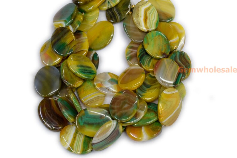 15.5 30x40mm yellow green stripe agate big flat oval | Etsy