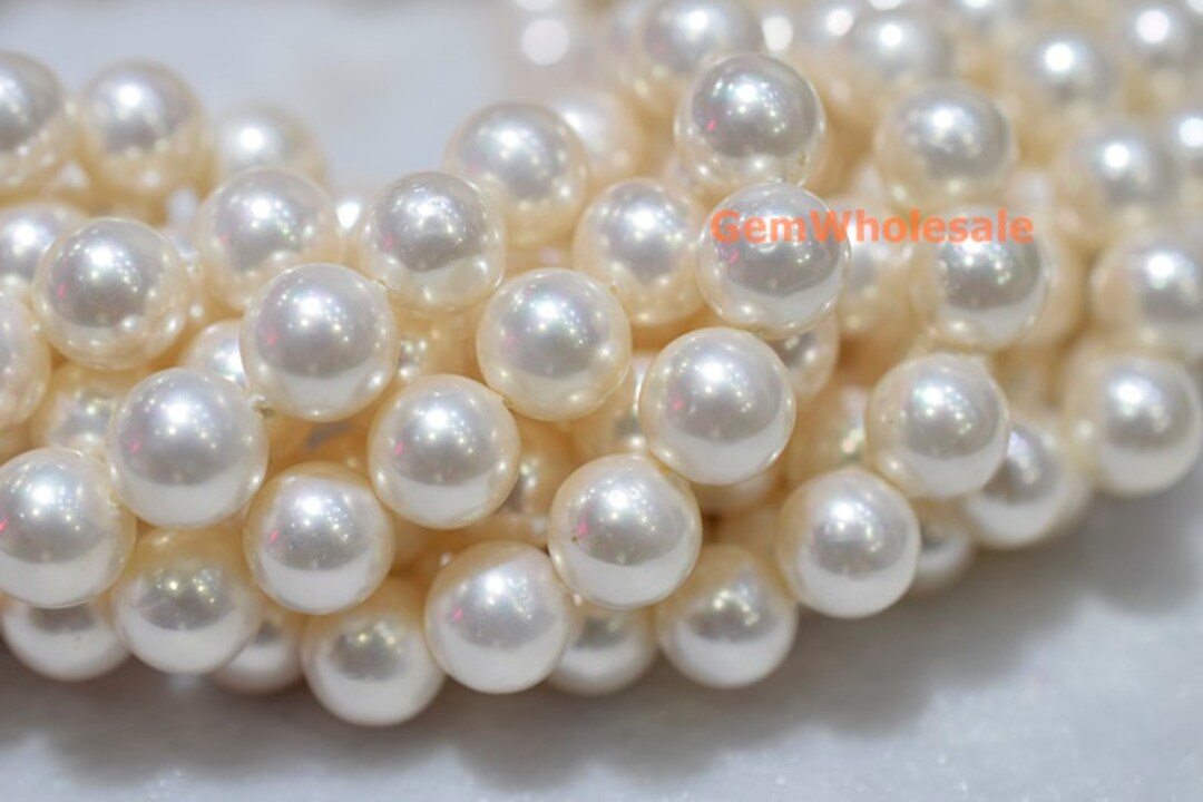 15.5" 8mm/10mm Luster White Shell Pearl Round Beads,luster White Shell ...