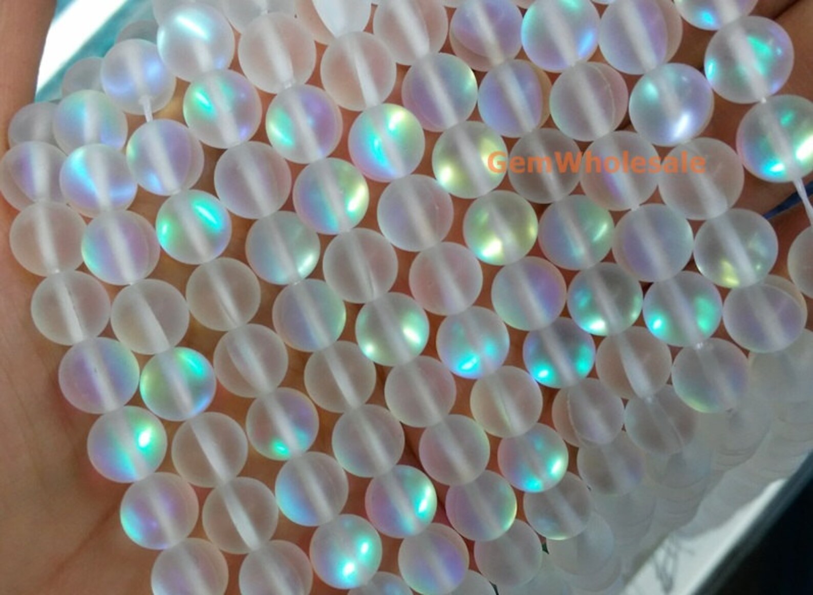 15 6mm/8mm/10mm Rainbow Synthetic Moonstone/mermaid Glass Round Beads ...