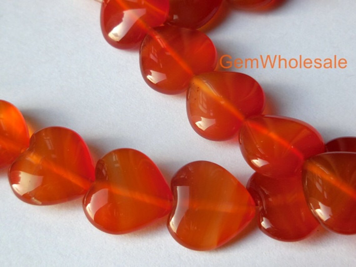 15.5" AA Red Agate Heart 12mm/14mm, Red Gemstone Heart, Semi-precious ...