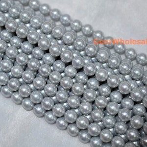 15.5" 8mm/10mm Silver Grey Shell Pearl Round Beads,luster Grey Shell ...