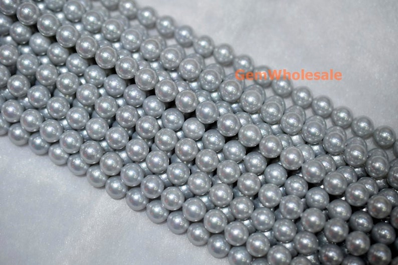 15.5" 8mm/10mm Silver Grey Shell Pearl Round Beads,luster Grey Shell ...