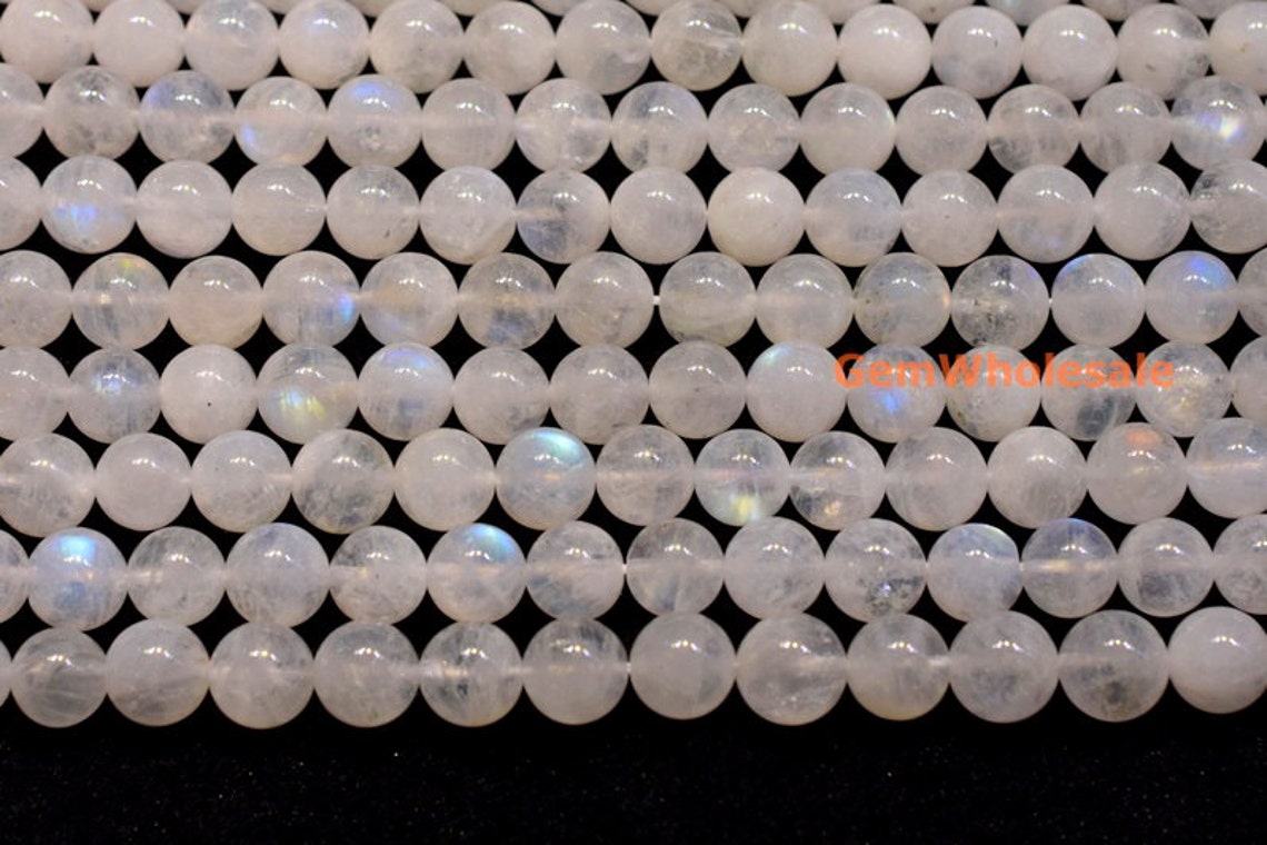 7.5" 7~8mm High Quality Moonstone Round Beads, Moonstone With Blue ...