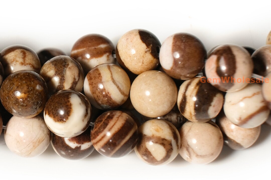 15.5“ 6mm/8mm/10mm/12mm Natural Zebra Stone Round Beads, Red Brown Semi ...