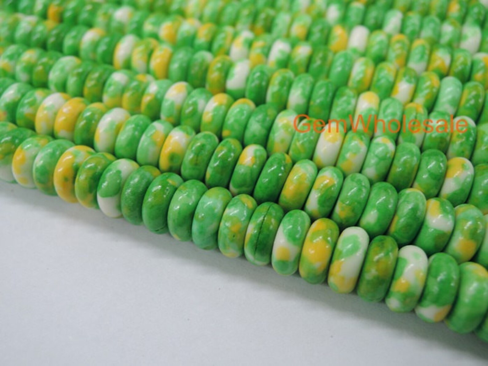 15.5 Dyed 3x8mm Roundel Green Yellow Rain Flower Stone - Etsy