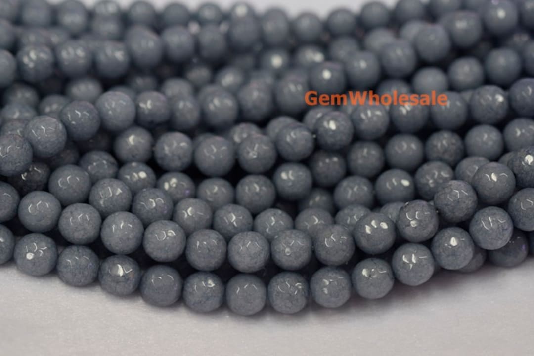 15" Smoky Blue Malaysian Jade 8mm/10mm Round Faceted Beads, Smoky Blue ...