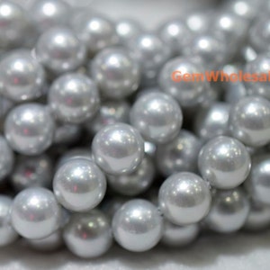 15.5" 8mm/10mm Silver Grey Shell Pearl Round Beads,luster Grey Shell ...