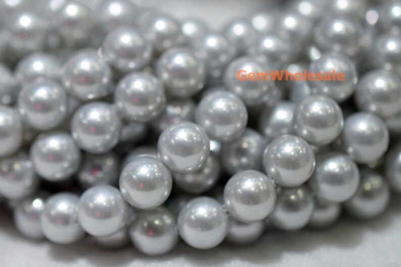 15.5 8mm/10mm Silver grey Shell pearl round beadsluster | Etsy