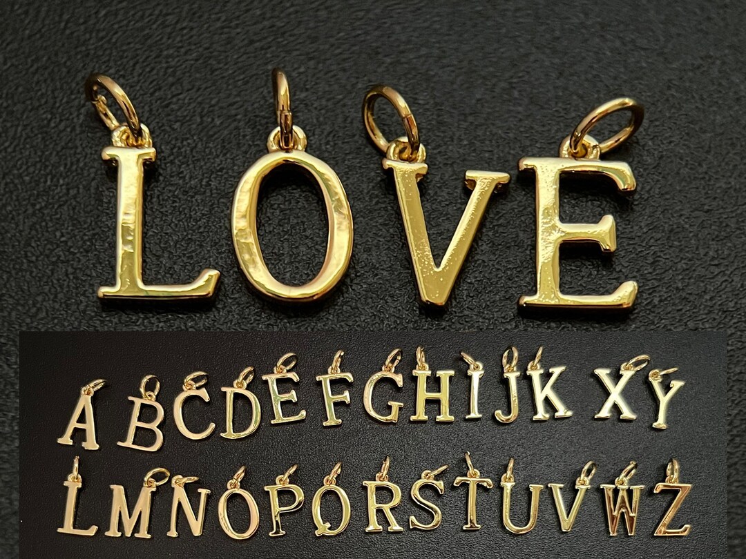 4PCS 8mm Gold Plated Brass Alphabet Letters Charms, DIY Jewelry ...