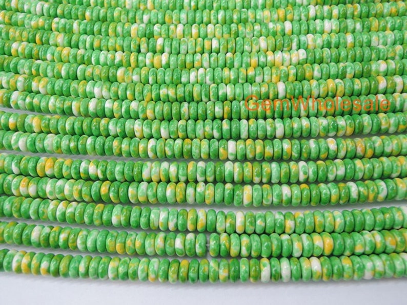 15.5 Dyed 3x8mm Roundel Green Yellow Rain Flower Stone - Etsy
