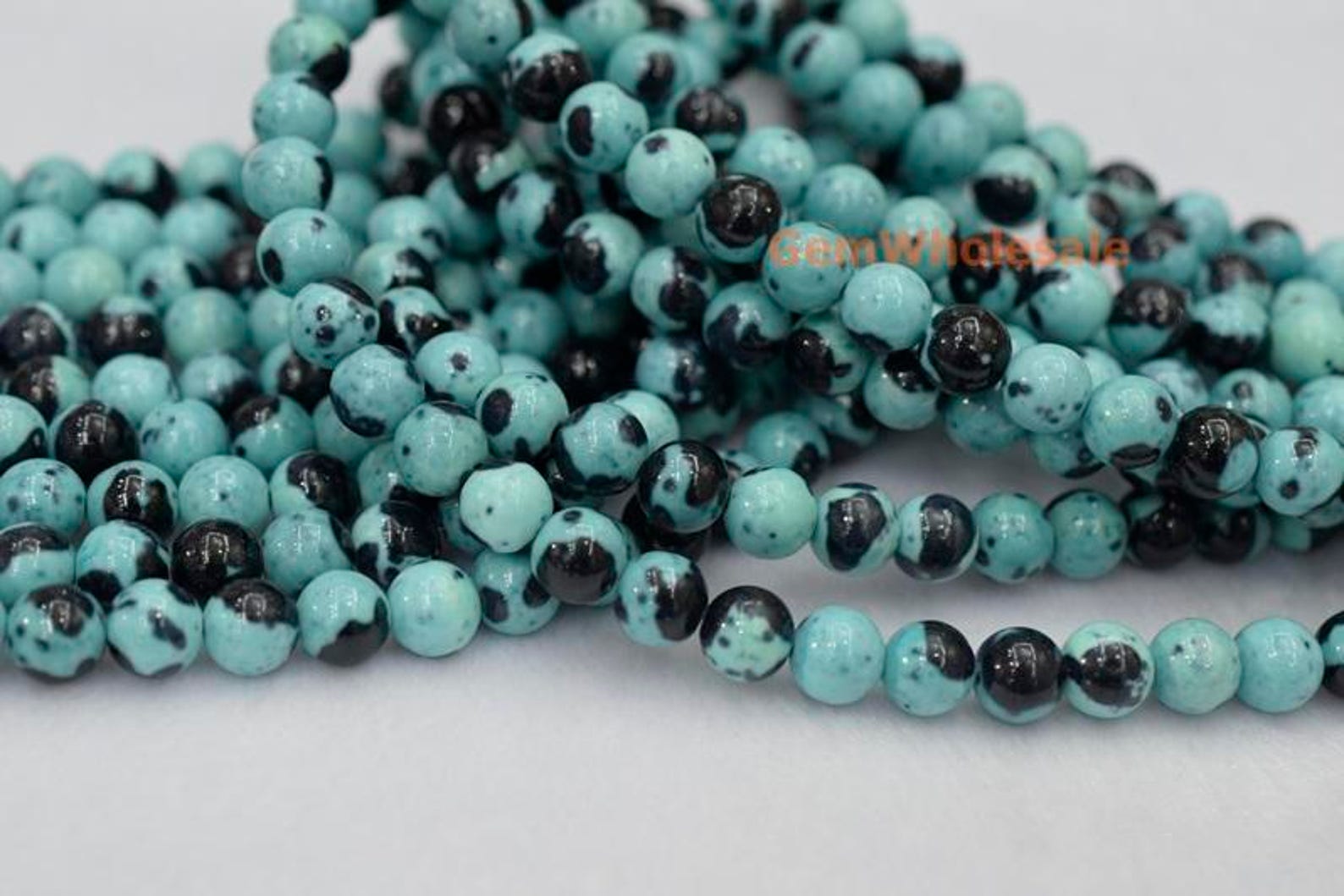 15.5" 8mm/10mm Dyed Black Blue Rain Flower Stone Round Beads, Black ...