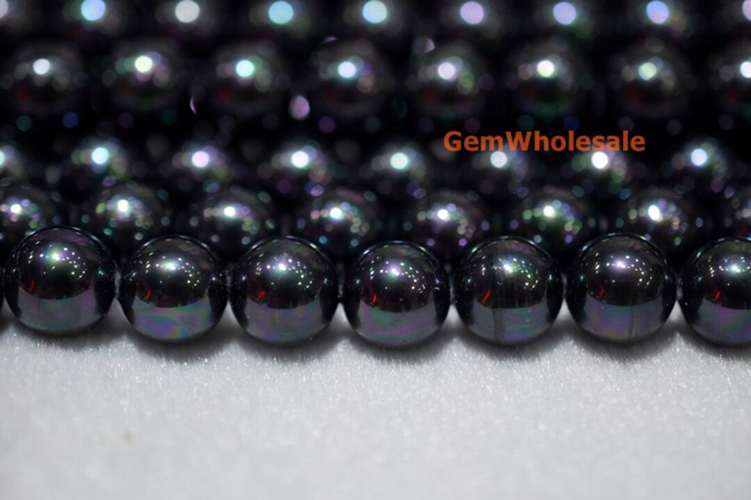 15.5" 8mm/10mm Luster Black Shell Pearl Round Beads,luster Black Shell ...