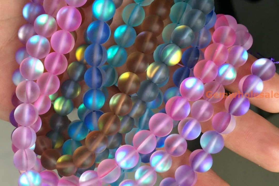 15" 8mm Rainbow Synthetic Moonstone Round Beads, Matte Finish ...