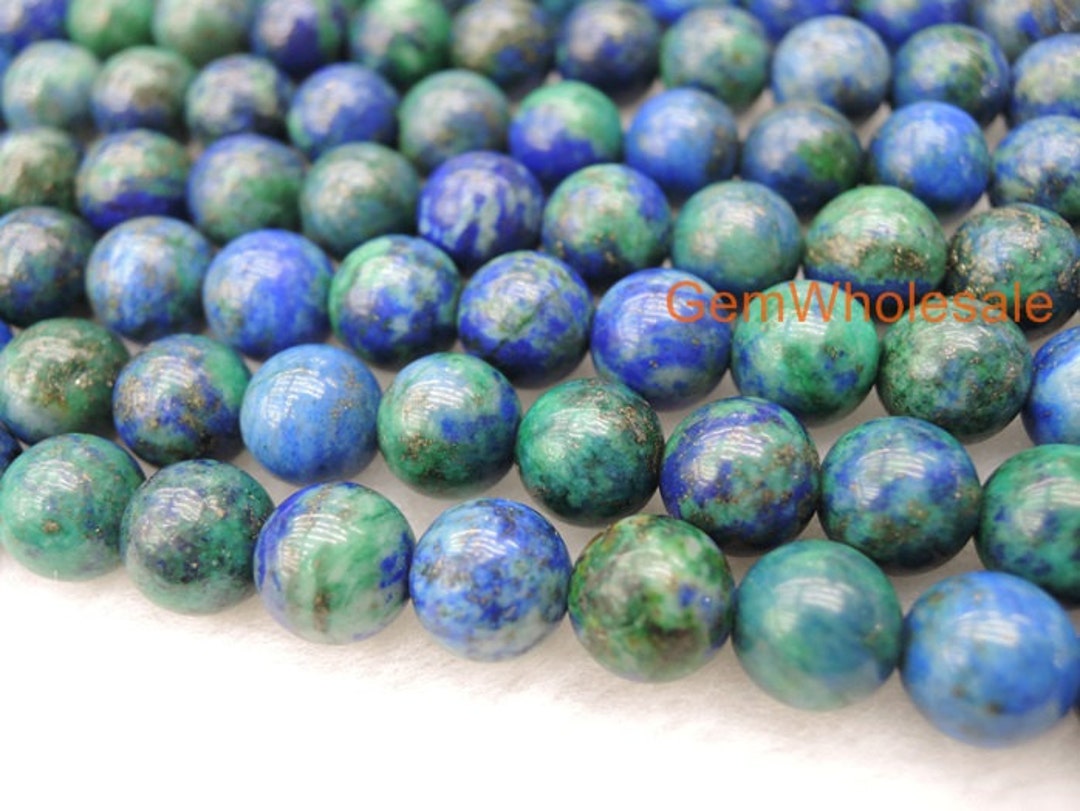 15.5” Azurite 4mm/6mm/8mm/10mm Round Beads, Green Blue Gemstone, High ...