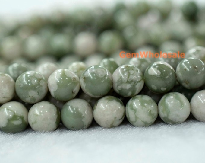 15.5 Natural Lucky Jade 6mm/8mm/10mm Round Beads, Green White Color ...