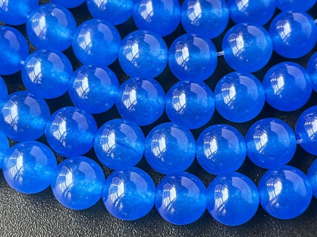 15" Blue Malaysian Jade 6mm/8mm/10mm/12mm Round Beads, Blue Color Jade ...