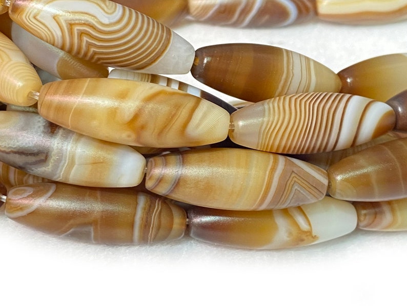15" 10x30mm Matte Red Brown Black Stripe Agate Oval/rice Beads, Banded ...