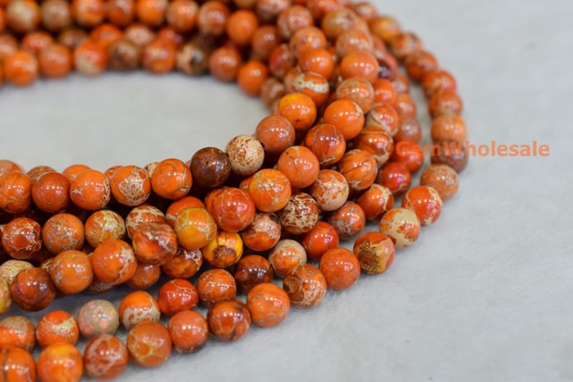 15.5" 8mm/10mm High Quality Orange Emperor Jasper Round Beads,sea ...