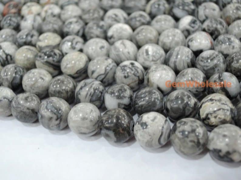 15.5 8mm Natural Grey Map Stone Round Beads | Etsy